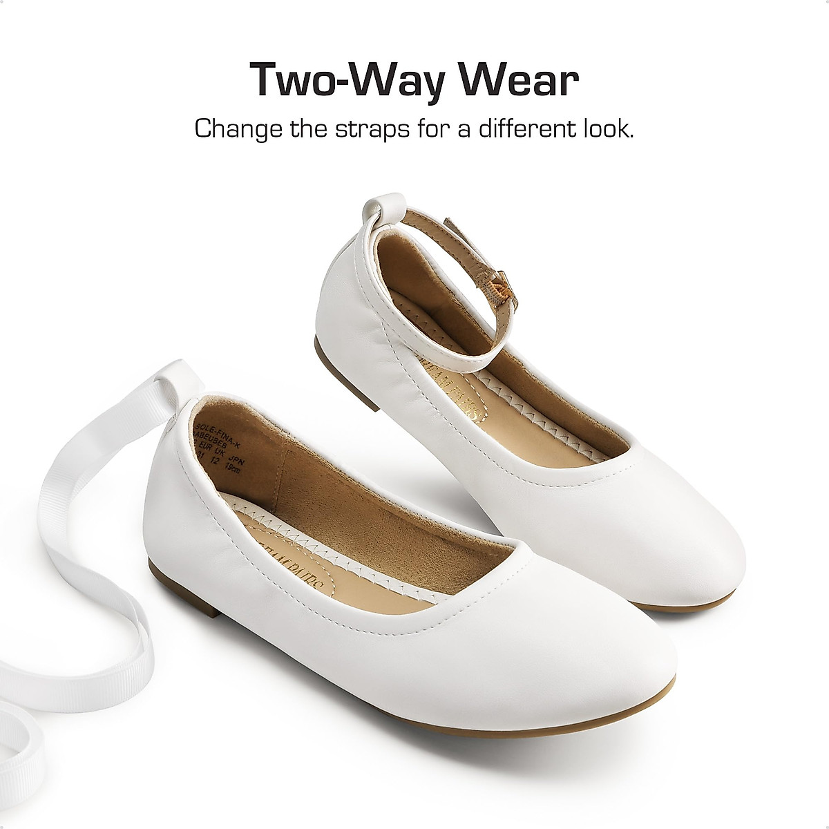 DREAM PAIRS Girls Dress Shoes Girl's Ballerina Flat Ankle Strap Ballet Flats for Toddler/Little Kid/Big Kid,Size 2 Little Kid,White,Sole-FINA-K