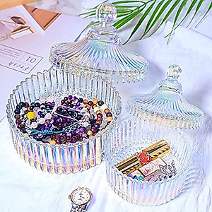300ml/10oz Candy Dish with Lid, Glass Candy Jar Crystal Decorative Cookie Bowl for Candy Buffet Office Desk, Dazzling Jewelry Cotton Balls Container, Gift for Christmas, Parties, Wedding, Valentines