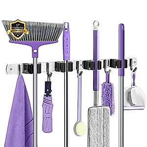 Laufary Broom Holder Wall Mount 4 R 5 H,Stainless Steel Mop Holder Wall Mount,Easy to Install Broom Storage Rack, for Home, Kitchen, Garden, Garage Organizing