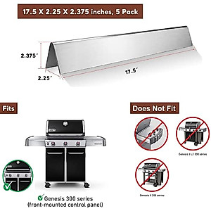 QuliMetal Stainless Steel Flavor Bars and Heat Deflector for Weber Genesis 300 Series Grills (2011-2016), 17GA, Stainless Steel, Replacements for Weber 7620 7621 65505 7622