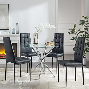 WISOICE Black Dining Chairs Set of 2, Kitchen Chairs for Dining Room Chairs, PU Leather Padded Cushion, High Back and Metal Legs