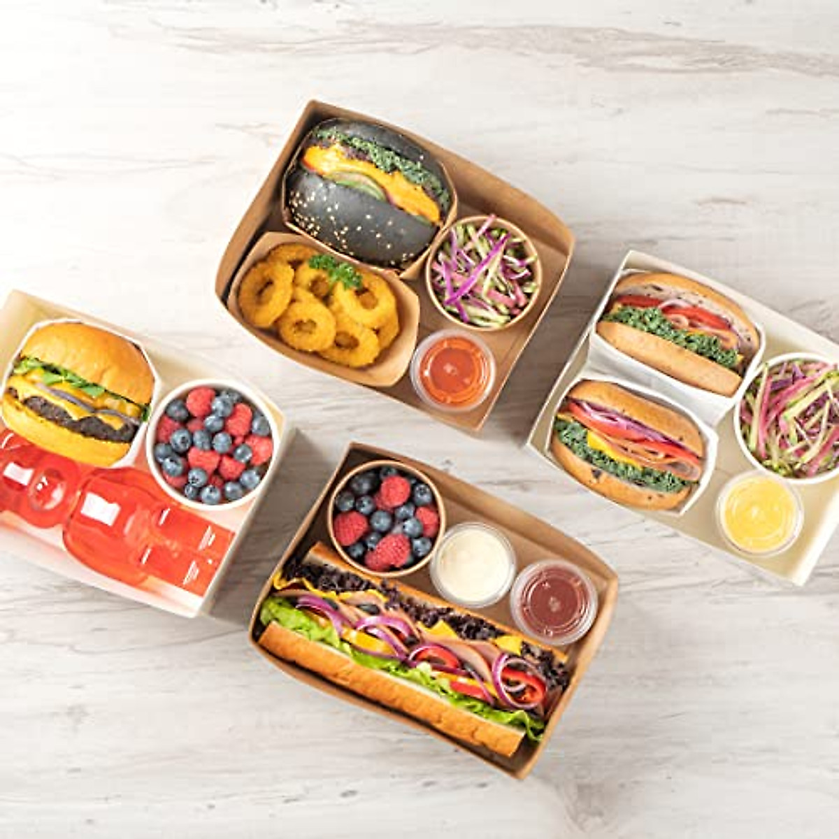 Restaurantware Bio Tek 8.4 x 6 x 3.5 Inch Burger Trays 100 Disposable Paper Food Trays - Recyclable Sturdy Kraft Paper Movie Snack Trays For Meals Snacks And Baked Goods