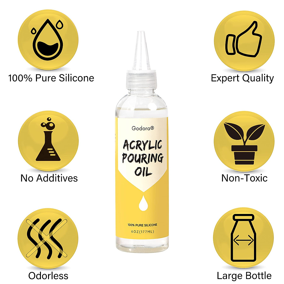 6 Ounces 100% Pure Silicone oil for Acrylic Pouring, Excellent Liquid Silicone for Acrylic Paint Pouring, Ideal Silicone Oil for Dramatic Cell Creation, Professional Silicon Oil Supplies, Non-Toxic & Odorless