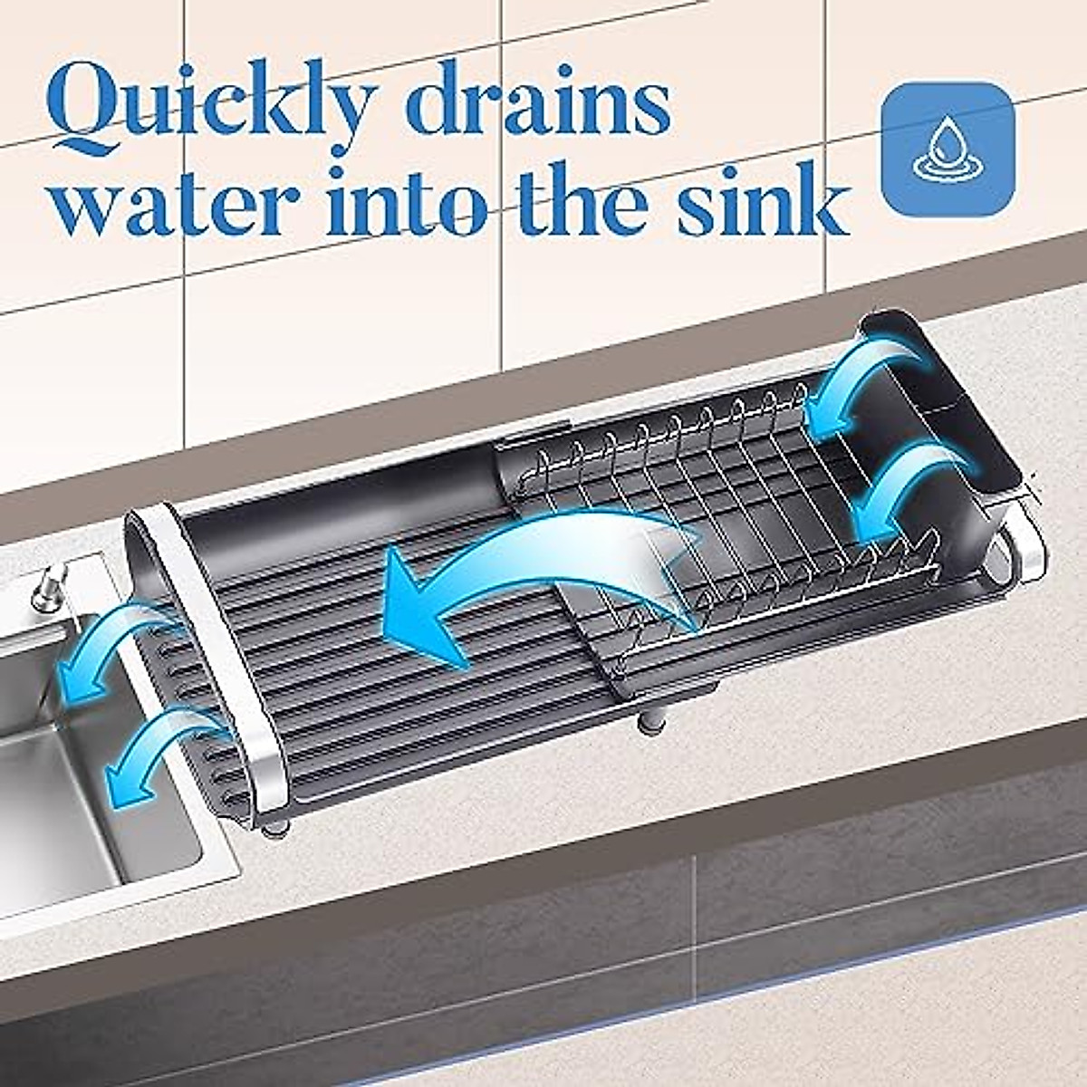 Joemdehazam Dish Drying Rack,Expandable Dish Rack,Compact Dish Rack Durable, Stainless Steel Dish Drying Rack with Removable Cutlery Holder, Small Sink Drainer for Sink or Kitchen Countertop (Grey)