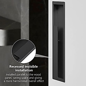 Morobor Zinc Alloy Flush Pull Handles, 2pcs Embedded Sliding Door Handle with Hidden Screws, 7.95'' Modern Simple Door Pull Handle for Sliding Barn Drawer Cupboard Wardrobe/Matte Black