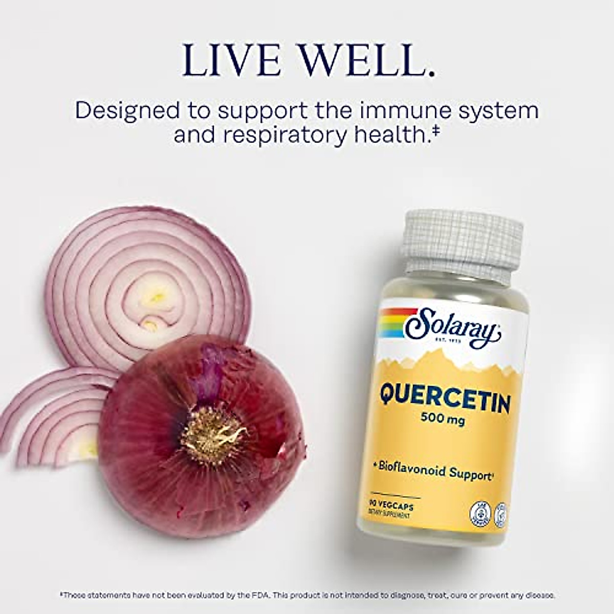SOLARAY Quercetin 500 mg, Supports Sinus, Respiratory, Immune Function & Normal, Healthy Uric Acid Levels, 90 VegCaps