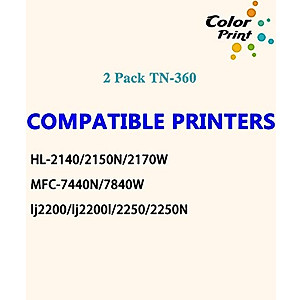 2-Pack ColorPrint Compatible TN360 Toner Cartridge Replacement for Brother TN-360 TN330 TN-330 Work with DCP-7030 DCP-7040 HL-2140 HL-2170W MFC-7340 MFC-7345N MFC-7440N MFC-7840W Printer