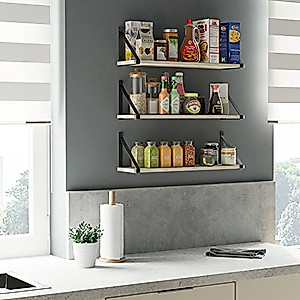 Wallniture Bora Floating Shelves for Wall Storage, 24"x6" Floating Bookshelf Set of 3, Natural Wood Wall Shelves for Living Room, Bedroom, Bathroom, Kitchen