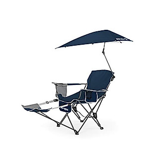 Sport-Brella 3-Position Recliner Chair with Removable Umbrella and Footrest,Stainless Steel, Midnight Blue