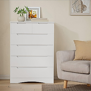Gizoon 6 Drawer Dresser, Chest of Drawers with Large Storage, White Dresser for Bedroom, Tall Dresser and Organizer with Anti-Tripping, Wooden Dresser Cabinet for Office, Living Room, Entryway