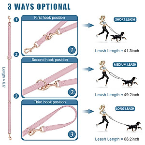 Soft Leather Dog Collar and Leash (6.6') Set - Stylish Rose Gold Heavy Duty Metal Buckle, 4 Adjustable Lengths Leash for Small Medium Large Dogs - Comfortable & Easy to Clean Pink M(13.8"-19.7")