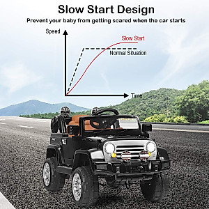 Costzon Ride On Car, 12V Battery Powered Car w/2 Motors, Parental Remote Control, Open Doors, Lights, MP3, Music, Horn, Spring Suspension, High/Low Speed, Electric Ride On Truck for Kids (Black)