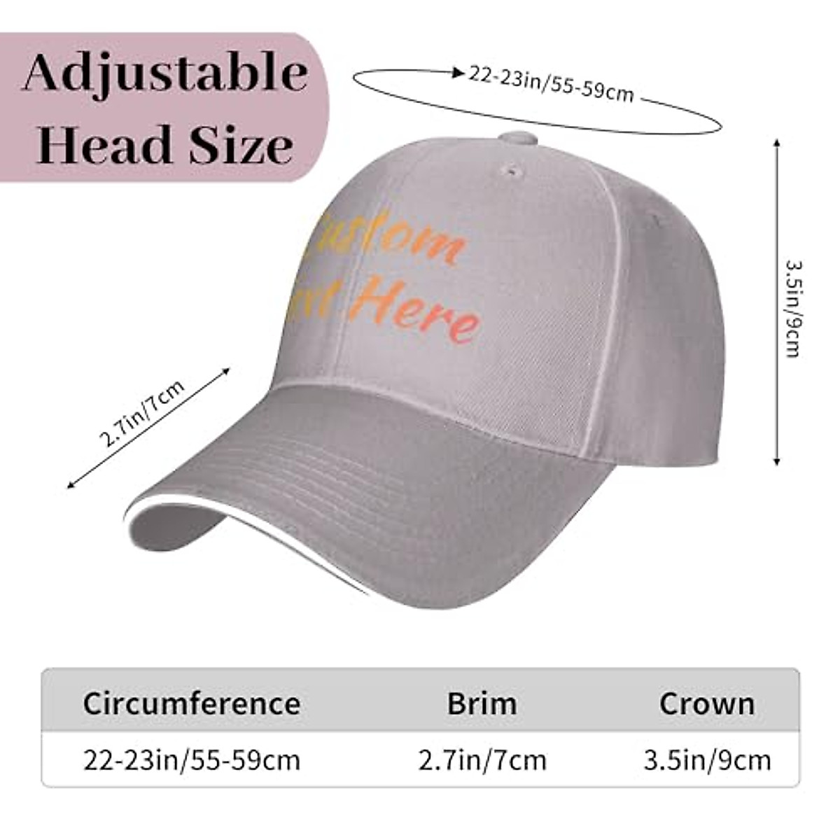 YEMHUKE Custom Hats, Soft Baseball Cap, Personalized Text & Photo Dad Hats, Custom Hat for Men & Women Gray, 1-8