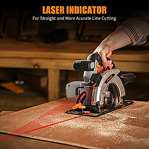 WORKSITE Cordless Circular Saw, 20V MAX 6-1/2 Inch Circular Saw with Electric Brake, 2.0A Battery & Fast Charger, 4000RPM Speed, 2Pcs Blades for Woodworking