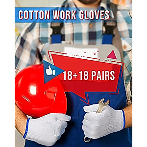 60 Pairs Cotton Work Gloves Garden Gloves Men Women Hand Cotton Safety Gloves for Industry Warehouse Gardening Construction, Red, Blue
