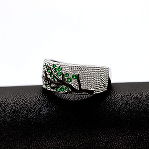 Uloveido Ladies Full CZ Black Branch Gree Tree Leaf Wedding Band Ring,Lab Created Diamond Anniversary Rings for Women Y524 (Size 8)
