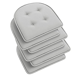 downluxe Indoor Chair Cushions for Dining Chairs, Tufted Soft and Comfortable Memory Foam Kitchen Chair Pads with Non-Slip Bottom for Dining Room and Office, 17" x 16" x 1.5", Light Grey, 6 Pack