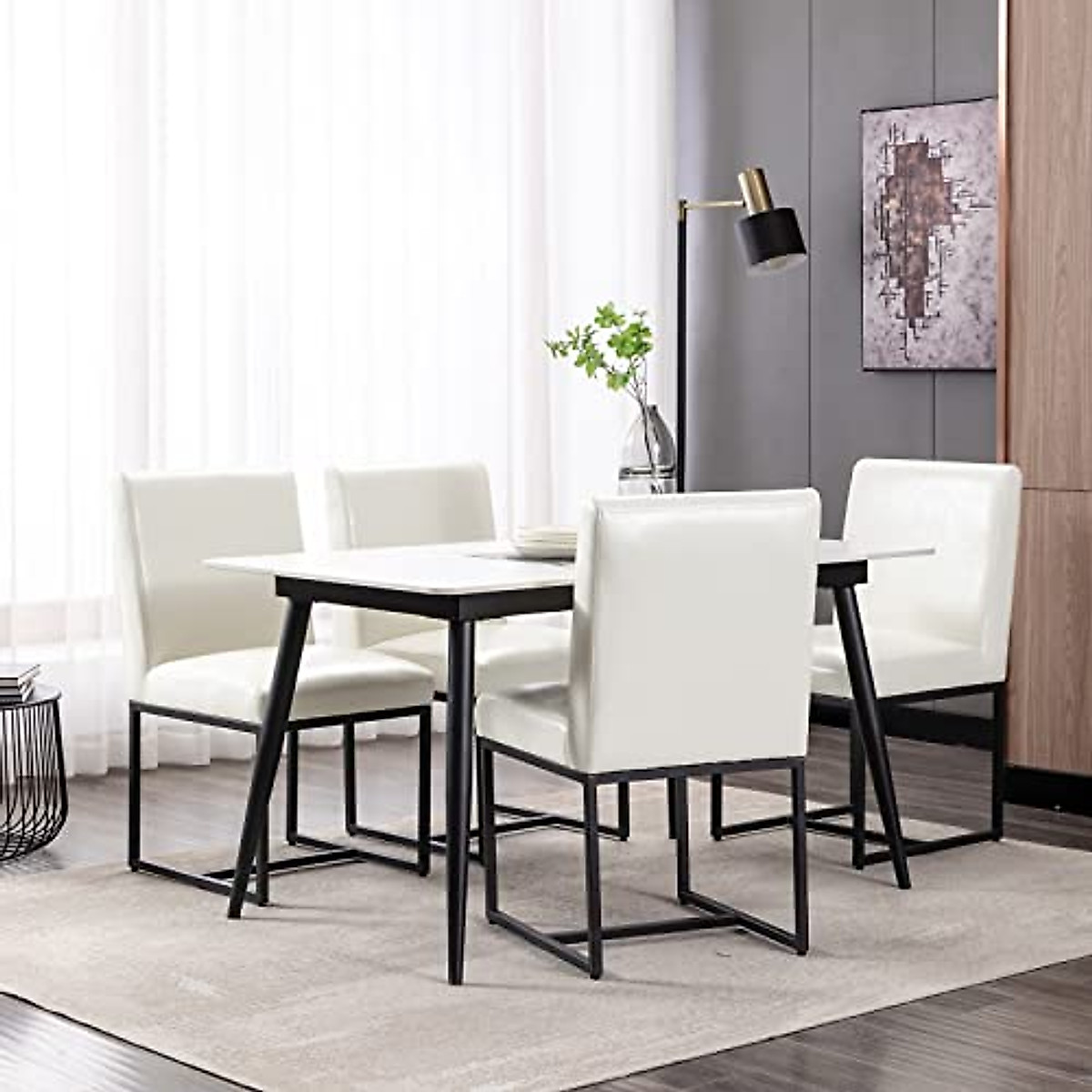 RIVOVA Upholstered Dining Chairs Set of 2, Modern Kitchen Chairs PU Leather Armless Side Chairs with Metal Legs for Kitchen, Living Room, White