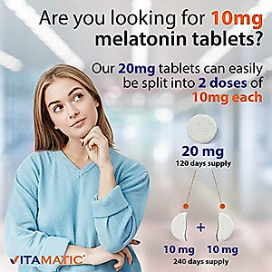 Vitamatic Melatonin 20mg Tablets | Vegetarian, Non-GMO, Gluten Free | HIGH Potency 20 MG | Natural Berry Flavor 120 Tablets