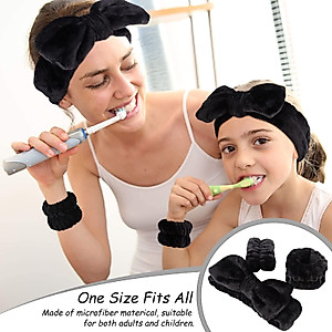 AMCAMI 6 PCS Spa Headband with Wrist Washband Face Wash Set, Makeup Headband and Wristband Towel Scrunchies for Washing Face, Skincare Headband Sleepover Party Supplies for Girls(Black)