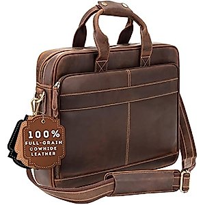 Luxorro Full Grain Leather Briefcases For Men, Handcrafted Leather Laptop Bag For Men, Our Leather Bags For Men Come In A Beautiful Gift Box, Perfect Christmas Gifts For Men, Brown, Fits 15.6" Laptop
