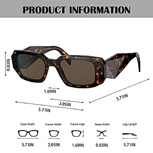 BUTABY Trendy Rectangle Sunglasses for Women Men Retro Sun Glasses Vintage Fashion Square Frame Black & Leopard Brown