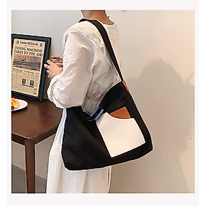 JBB Women's Tote Bag Crossbody Canvas Bags Handbags with Pockets Purses Shoulder Splicing Work Travel White