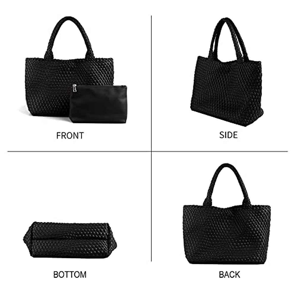 Woven Bag for Women, Vegan Leather Tote Bag Large Summer Beach Travel Handbag and Purse Retro Handmade Shoulder Bag (Black)