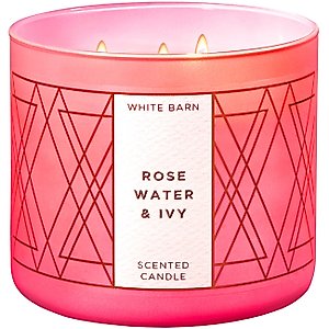 Bath and Body Works White Barn 3 Wick Scented Candle Rose Water Ivy 14.5 Ounce