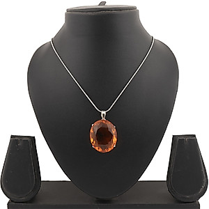 GEMHUB 105 Carat Yellow Citrine Gemstone Pendant Without Chain, 925 Sterling Silver Oval Shape Citrine Pendant Without Chain