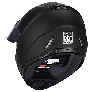 GLX GX11 Compact Lightweight Full Face Motorcycle Street Bike Helmet with Extra Tinted Visor DOT Approved (Matte Black, Medium)