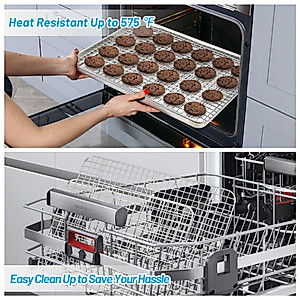 TeamFar Cooling Rack Set of 4, Stainless Steel Grid Cooking Roasting Racks for Various Size Baking Sheet Toaster Oven Pan, Healthy & Heavy Duty, Mirror Finish & Dishwasher Safe