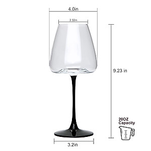 Wine Glasses 20oz,Black Stem Red Wine Glasses Set of 6,Clear Wide Bowl Burgundy Stemware for Home Bar,Anniversary,Wedding,Event