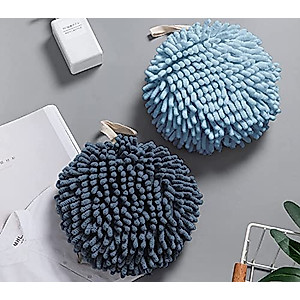 Sophie & Panda Fuzzy Ball Towel (Set of 2) Light and Dark Blue - Dry Your Hand Instantly conveniently with This Creative Bath Towel Set Decorative Towels for Bathroom (Pack of 2)