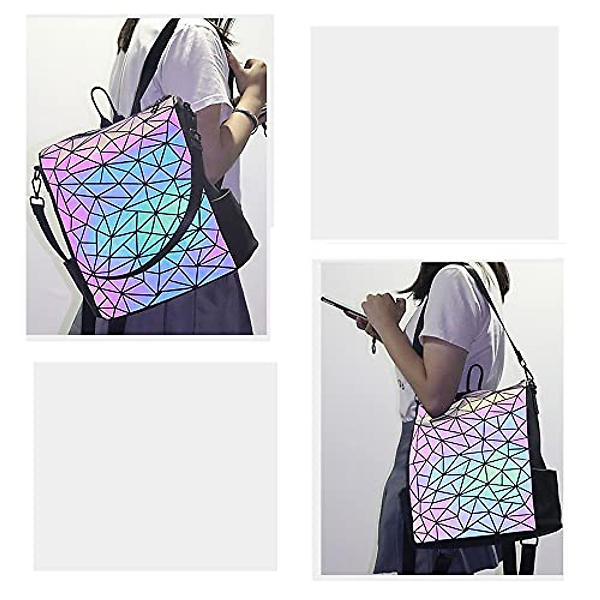 DBMGB Irregular Geometric Luminous Backpack Bag, Reflective Handbags, Noctilucent Totes Shopping Rucksack, Grid Knapsack, for Lady Womens Girls Men,Color 1