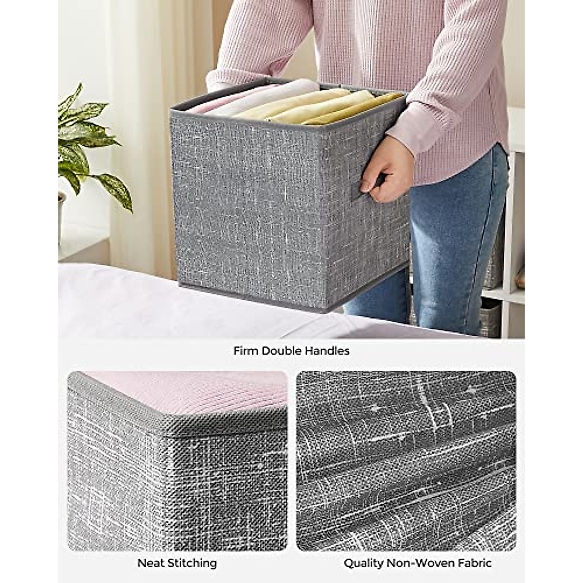 SONGMICS Storage Cubes and Cube Storage Organizer Bundle, 11-Inch Non-Woven Fabric Bins with Double Handles, 6 Cube Closet Organizers and Storage, Gray and Black UROB26LG and ULPC06H