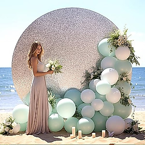 Silver Round Backdrop Cover 7.2ft Sequin Circle Backdrops Curtain Photo Backdrop Arch Covers for Wedding Party Baby Shower Bridal Shower Photography Birthday Prom Background Decorations