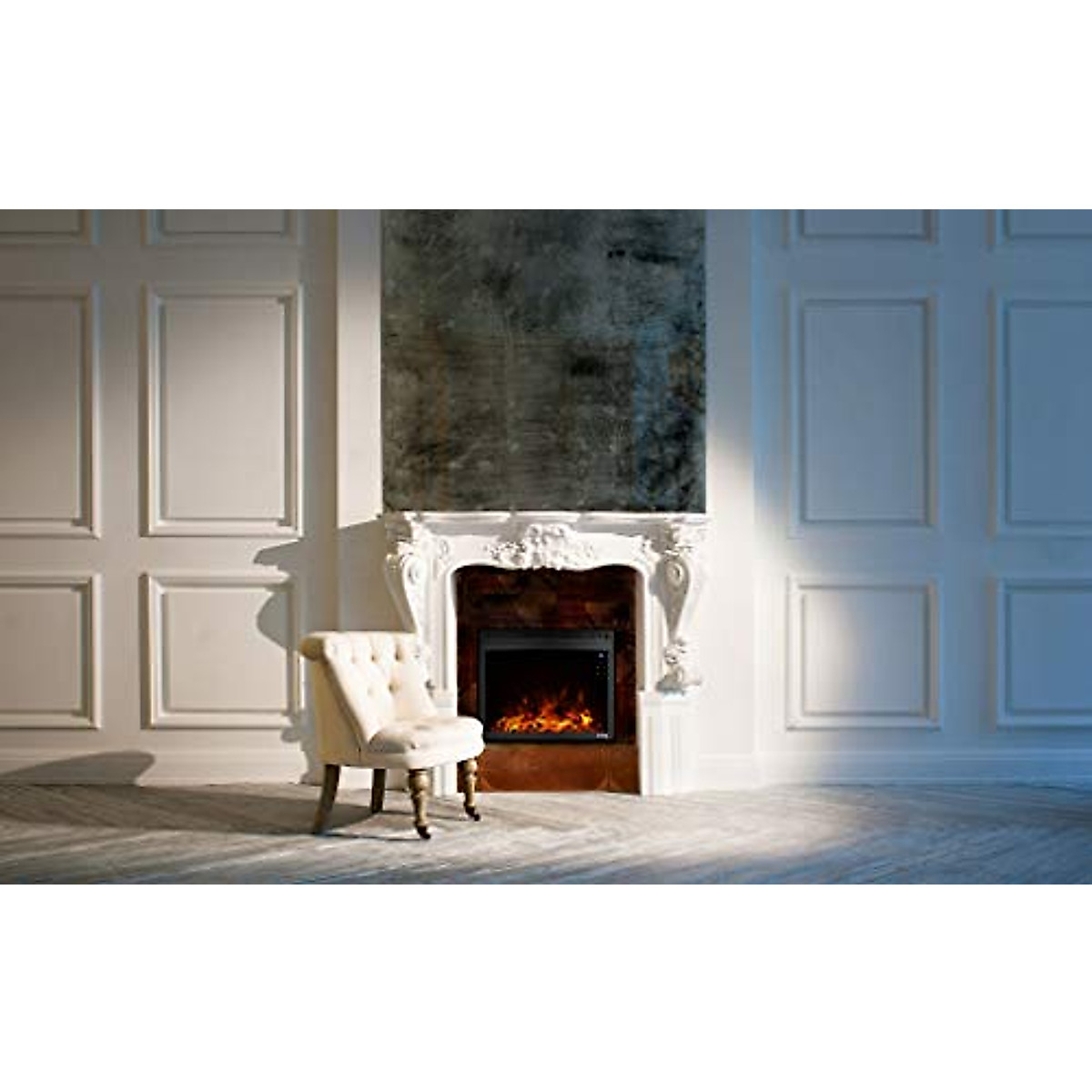 e-Flame USA Edmonton 28-inch Curved LED Electric Fireplace Stove Insert with Remote - 3-D Log and Fire Effect