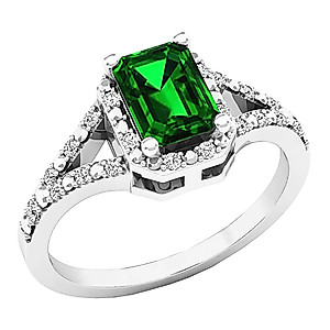 Dazzlingrock Collection 7x5mm Lab Created Emerald & Round White Diamond Halo Split Shank Engagement Ring for Women in 925 Sterling Silver Size 5.5