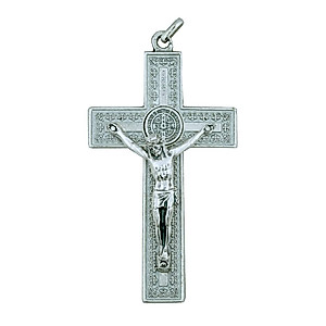 Vatican Imports 3" St. Benedict Crucifix with Silver-Tone Engraving and White Enamel