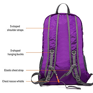 vimapo Packable Lightweight Backpack 40L, Ripstop Nylon Foldable Traveling Daypack, Collapsible Hiking Backpack For Outdoor(Purple)