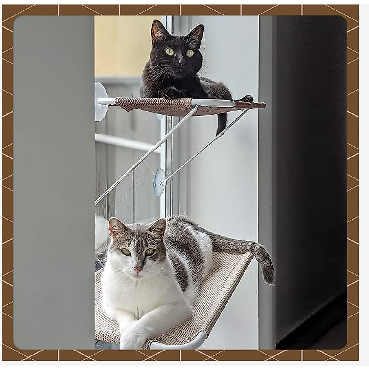 All Around 360° Sunbath and Lower Support Safety Iron Cat Window Perch, Cat Hammock Window Seat for Any Cats (L, Grey)