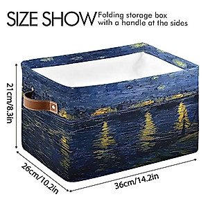 ALAZA Van Gogh Moon Art Large Storage Basket with Handles Foldable Decorative 1 Pack Storage Bin Box for Organizing Living Room Shelves Office Closet Clothes