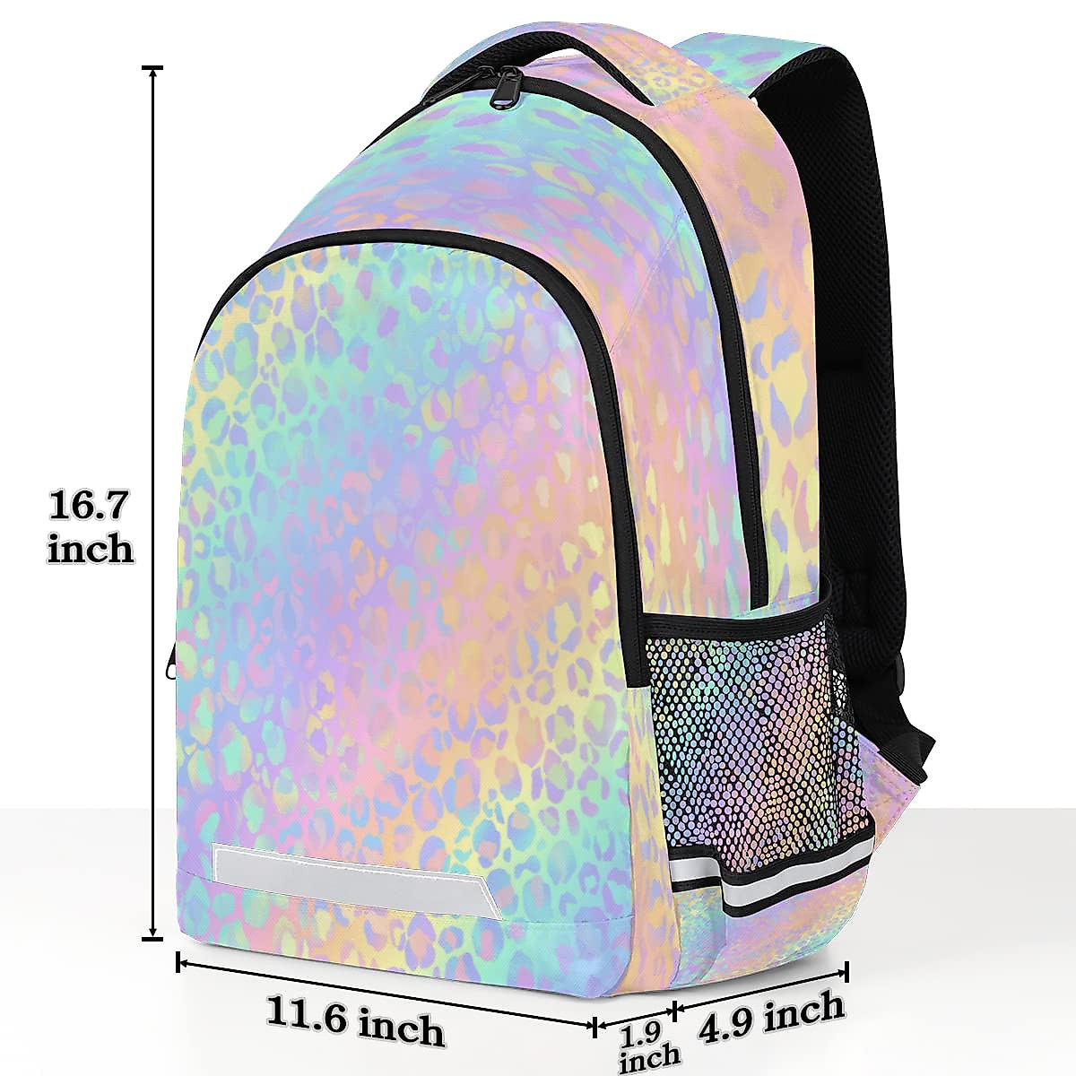 YPPAHHHH Rainbow Cheetah Ombre Leopard Print Backpack for School Girls Kids School Backpack Elementary Students Bookbag Laptop Daypack with Chest Buckle, Teens Hiking Travel Rucksack