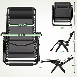 ZENPETIO Oversized Zero Gravity Chair, 33In XXL Zero Gravity Recliner Lounge Chair, Anti Gravity Chair for Indoor and Outdoor, Reclining Camping Chair for Lawn and Patio w/Cushion and Footrest, 500LBS