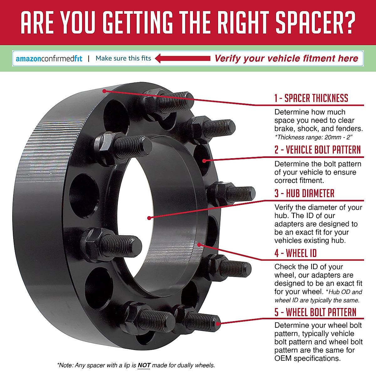 Wheel Accessories Parts 2 Pcs Hub Centric Wheel Spacers 8 on 170mm 2" Thick M14 x 1.5 Thread Stud 124.9mm Hub Fits 2003+ Ford F250 F350 Super Duty Single Rear Wheel | 03-05 Dually Rear Wheel Front