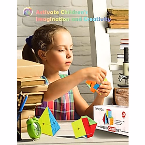 ROXENDA Speed Cube Set, Magic Cube Set of 2x2x2 3x3x3 Pyramid Cube Smooth Puzzle Cube (Stickerless)