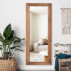 Trvone Full Length Mirror Solid Wood Frame Mirror Floor Mirror with Standing Holder Vertical and Horizontal Hanging Wall Mirror Dressing Mirror for Bedroom Living Room(65"x22", Tawny Brown)