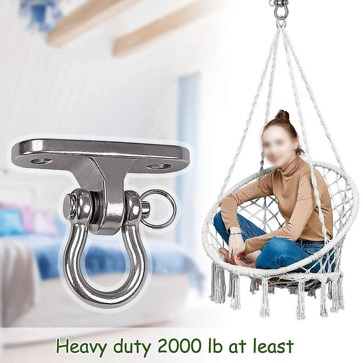 GW Gwongvvei IOH 2 Pcs Heavy Duty Swing Hangers with 4 Screws Stainless Steel 304 Antirust, 2000lb Capacity 180° Swing, Playground Porch Yoga Seat Trapeze Wooden Sets Indoor Outdoor