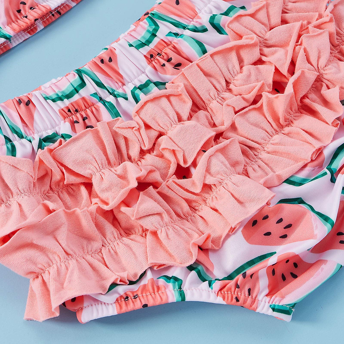 Toddler Girl Swimsuits Infant Baby Girl Bathing Suit Bikini Sets Swimwear 3 Piece Summer Beach Outfit Top Shorts Hat (Pink Watermelon, 0-6 Months)